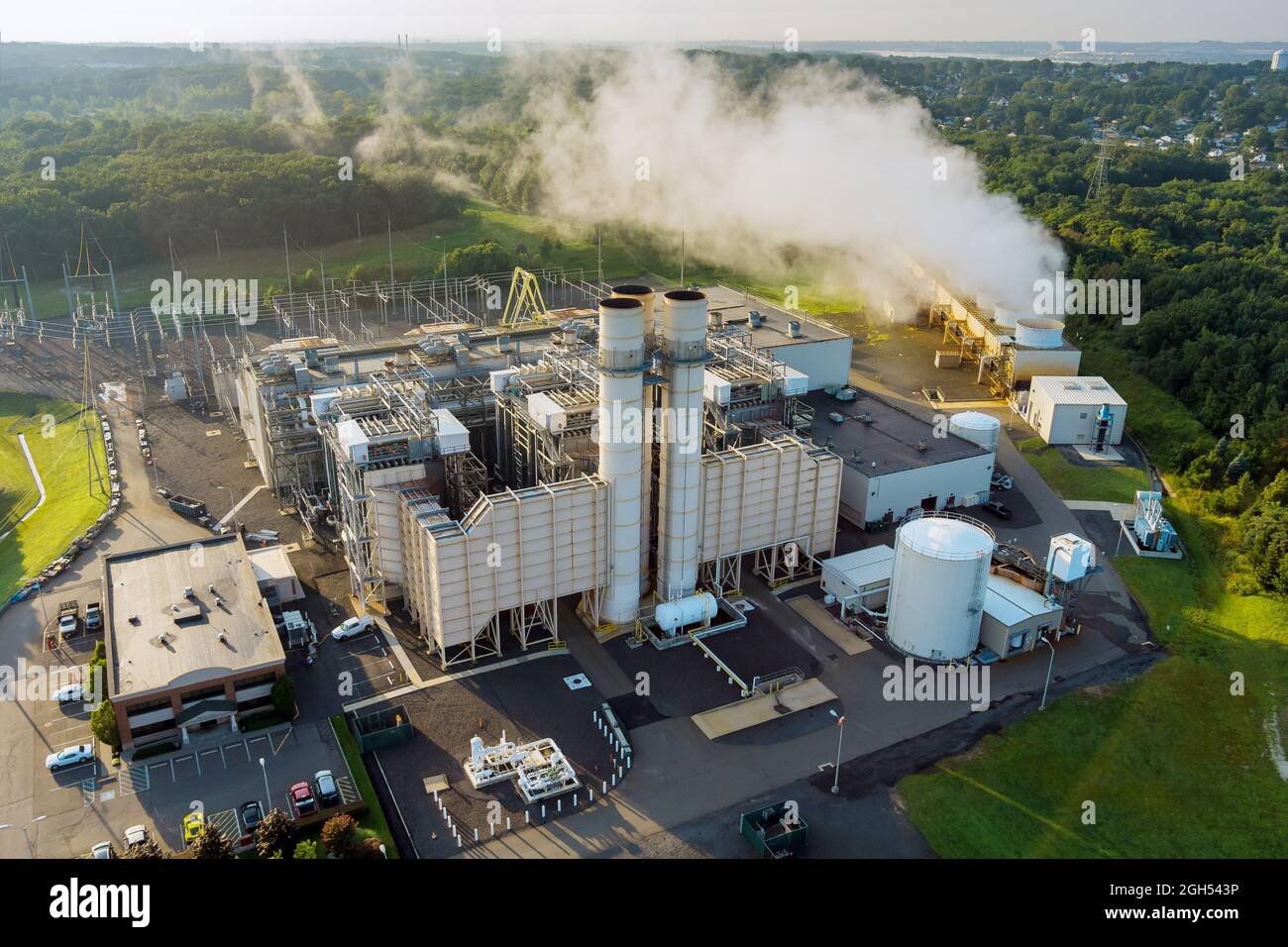 Energy power station plant with white smoke cloud Stock Photo - Alamy