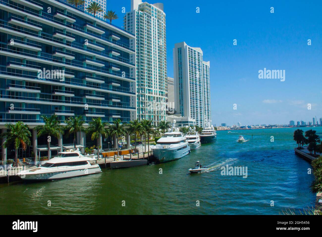 Cityscape of Miami, view of the embankment in summer, ocean and ...