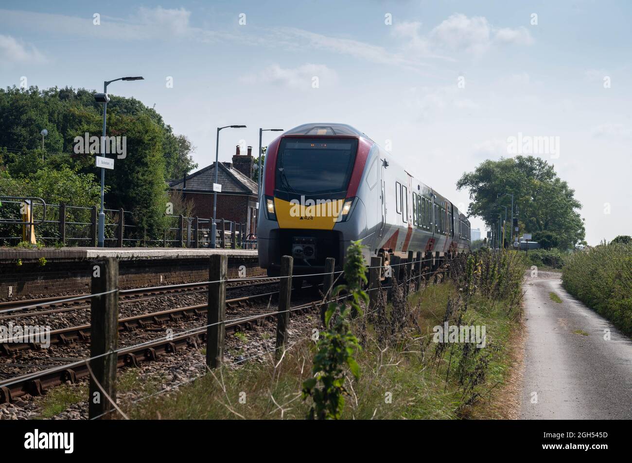 British Rail Train arriving at buckenham Marsh train station in Norfolk ...