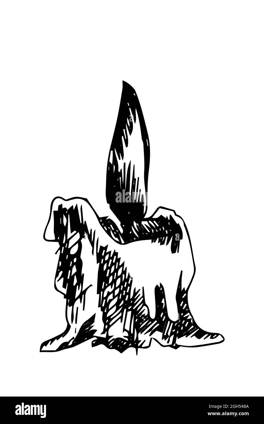 Candle with fire. vector illustration ink on white background sketch ...