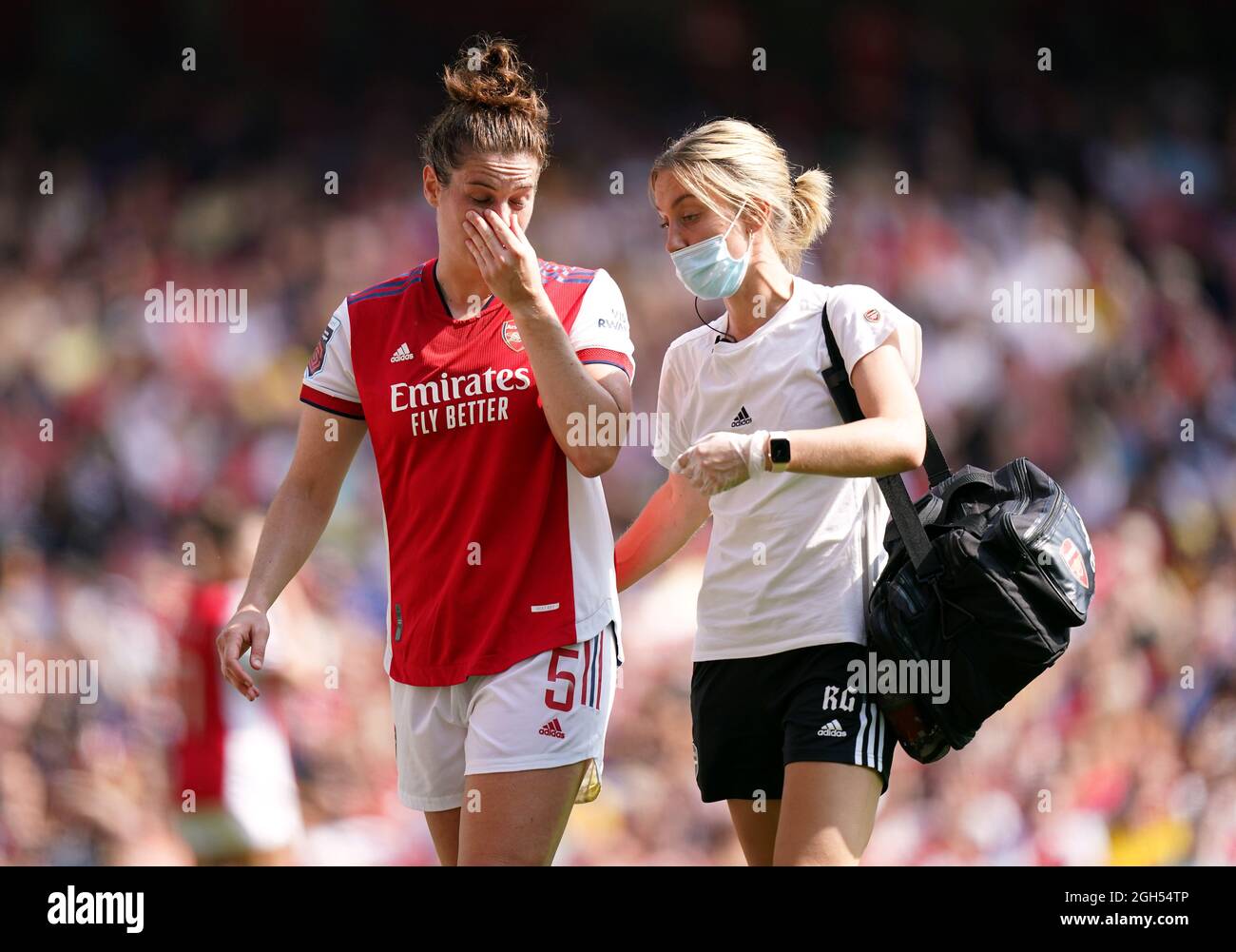 Arsenal's Jennifer Beattie goes off injured during the FA Women's Super ...