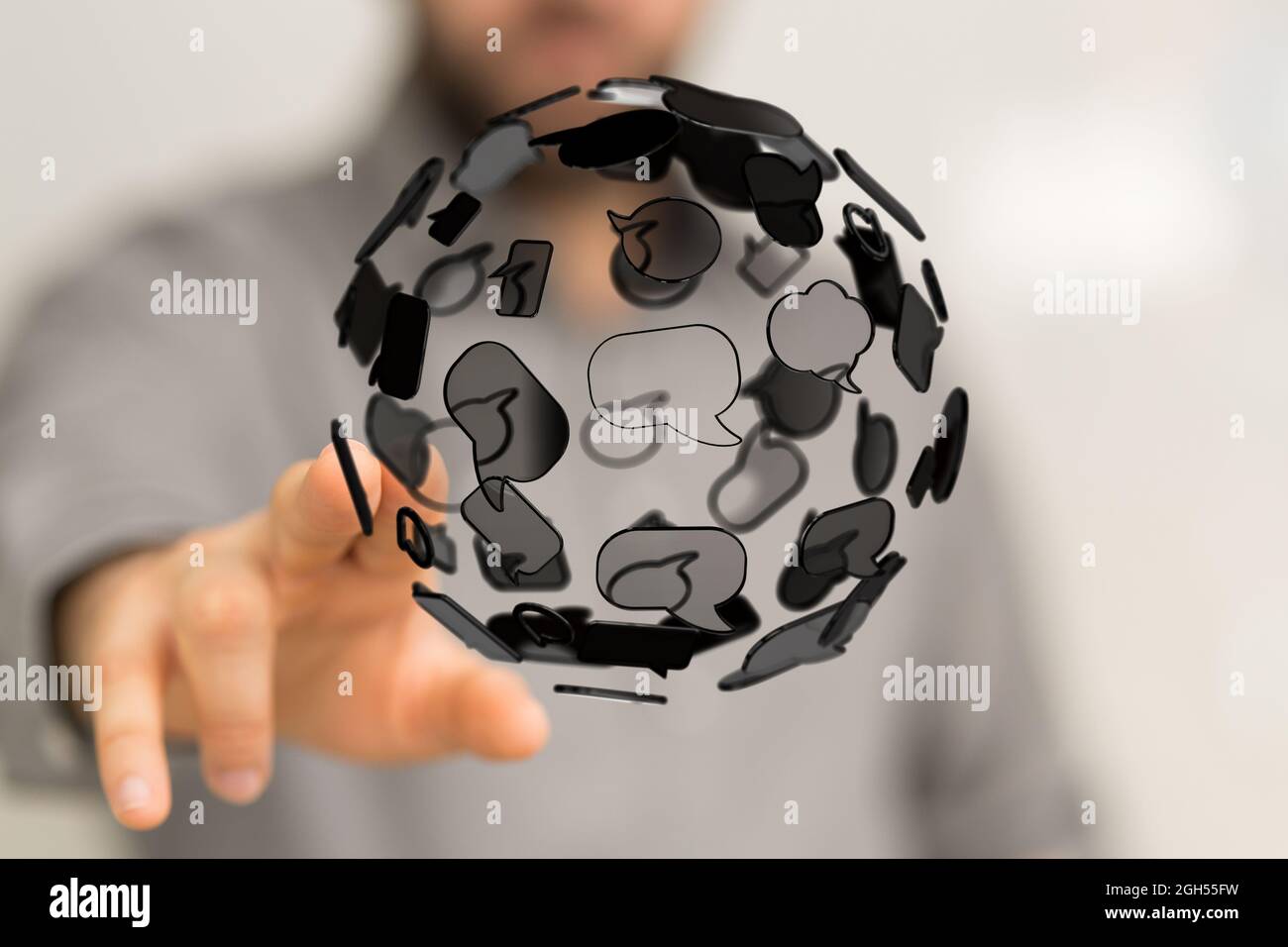 An illustration of digital communication icons in a sphere form Stock ...