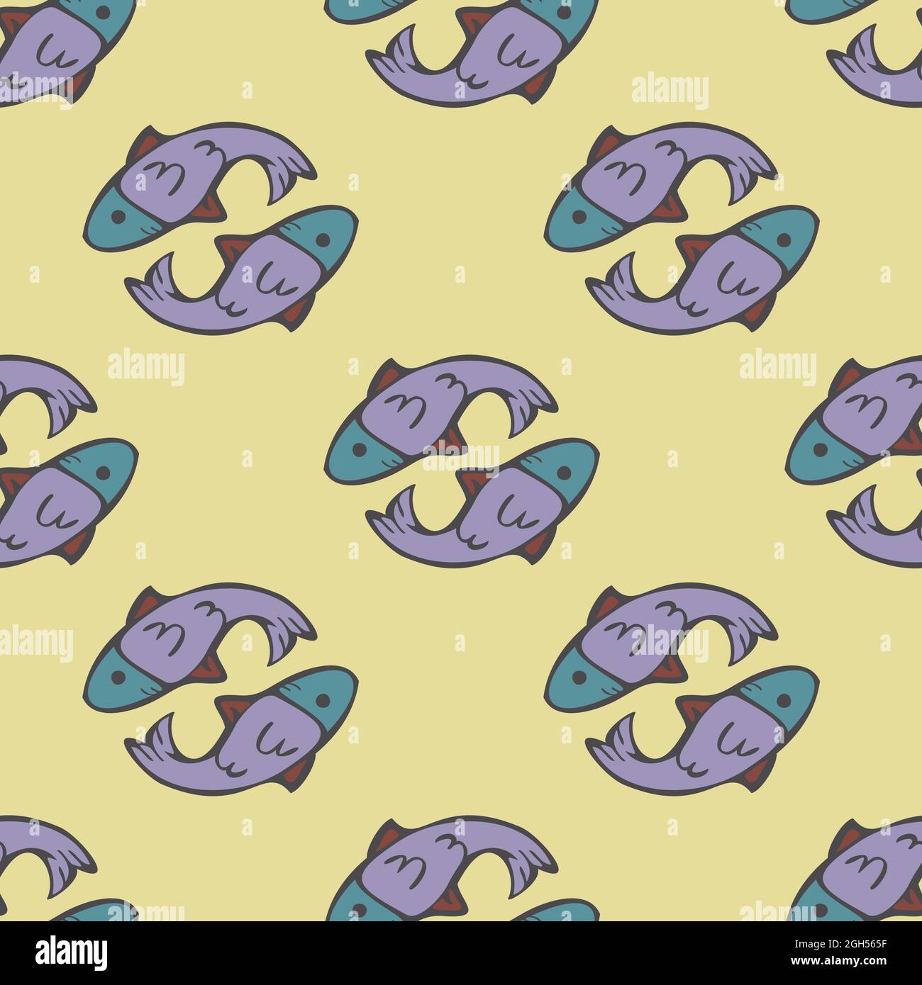 Vector seamless pattern with pairs of fish. Contrast design with fish ...