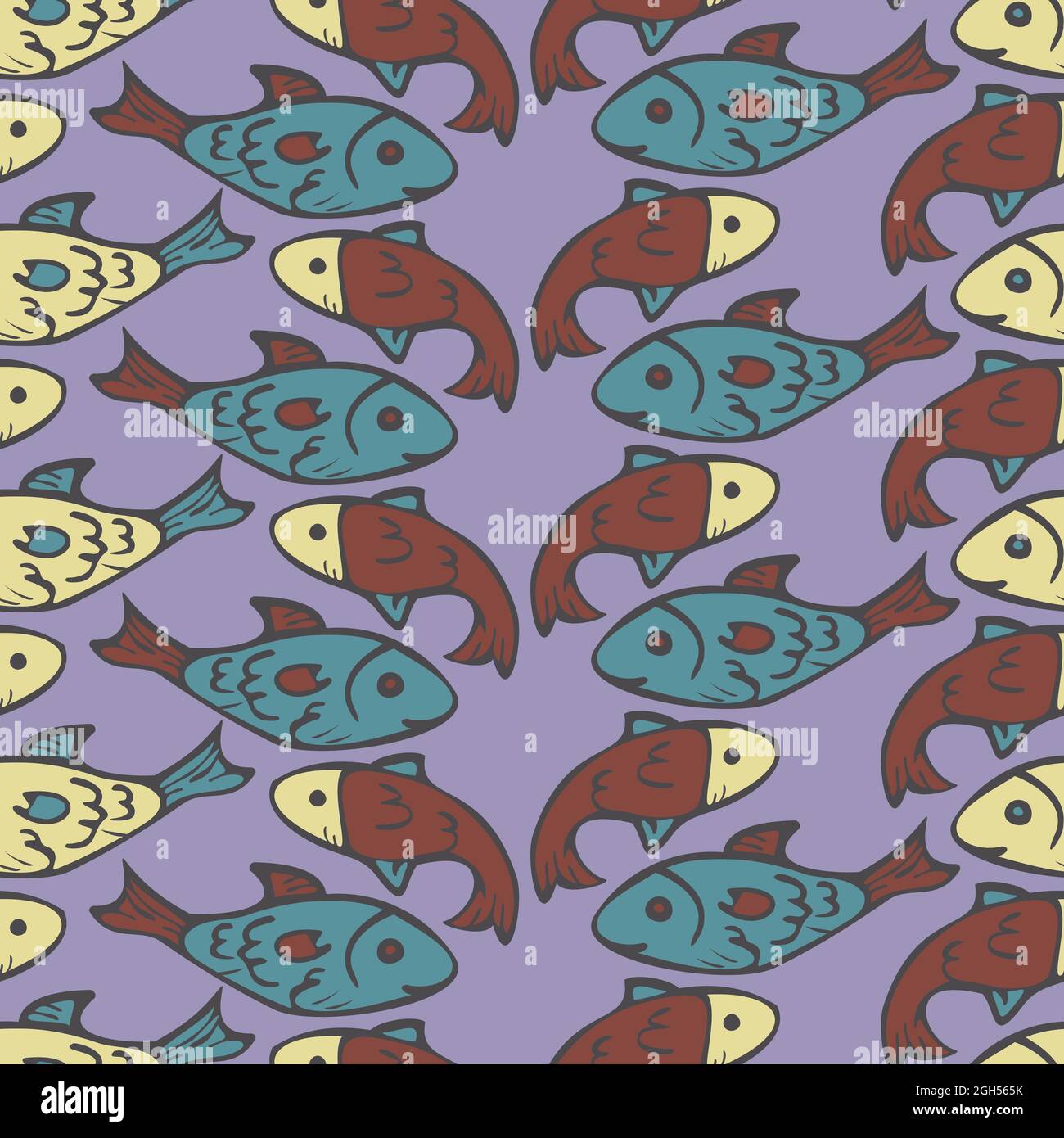 Vector seamless pattern with fish. Fancy design with hand drawn fish ...