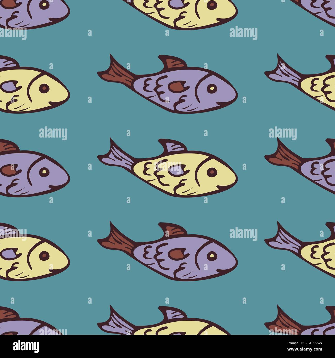 Vector seamless pattern with multicolored fish. Cute fish in cartoon ...