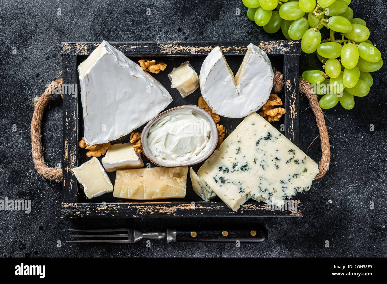 Assorted Cheese platter with Brie, Camembert, Roquefort, parmesan, blue ...