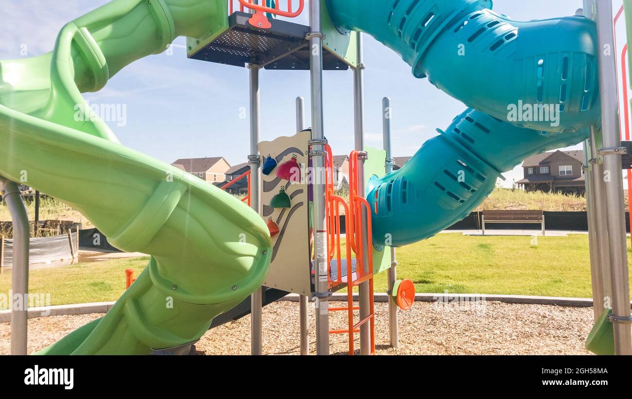 Modern children playground in the suburbs on a hot summer day Stock ...