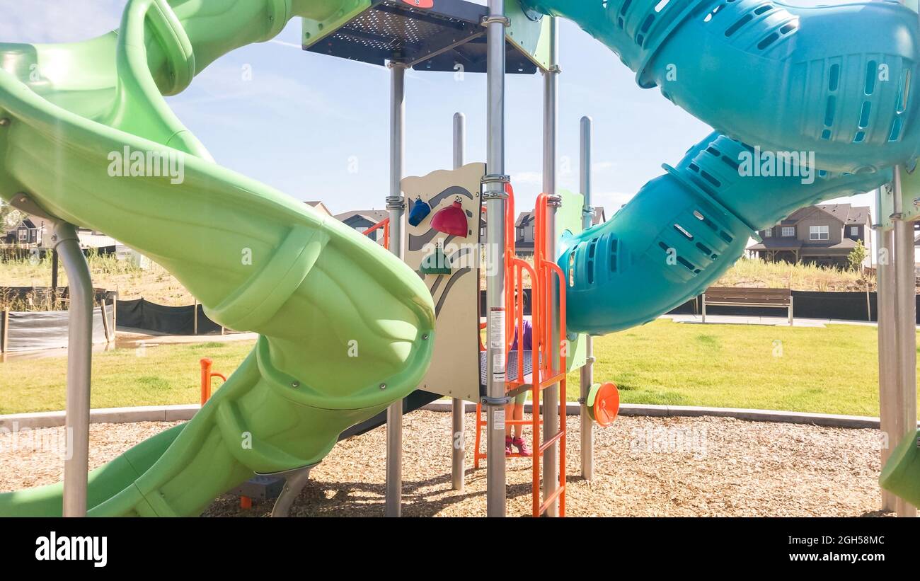 Modern children playground in the suburbs on a hot summer day Stock ...