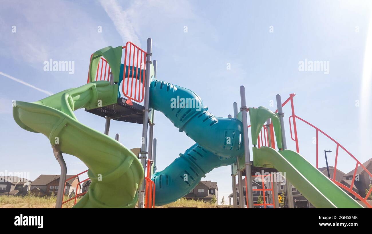 Modern children playground in the suburbs on a hot summer day Stock ...
