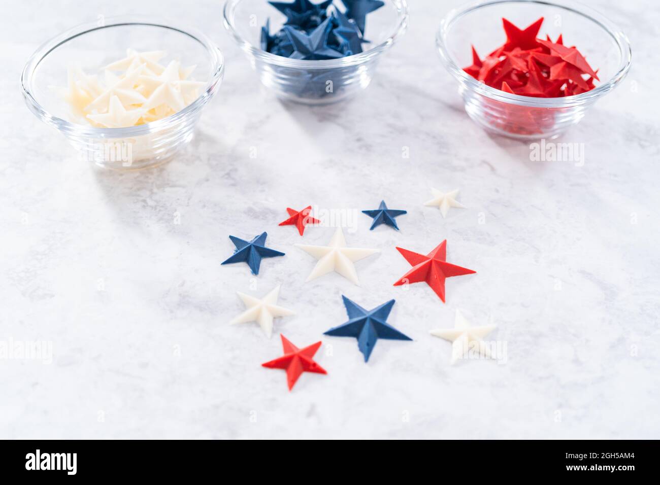 Homemade color chocolate stars that are made from color chocolate molds ...