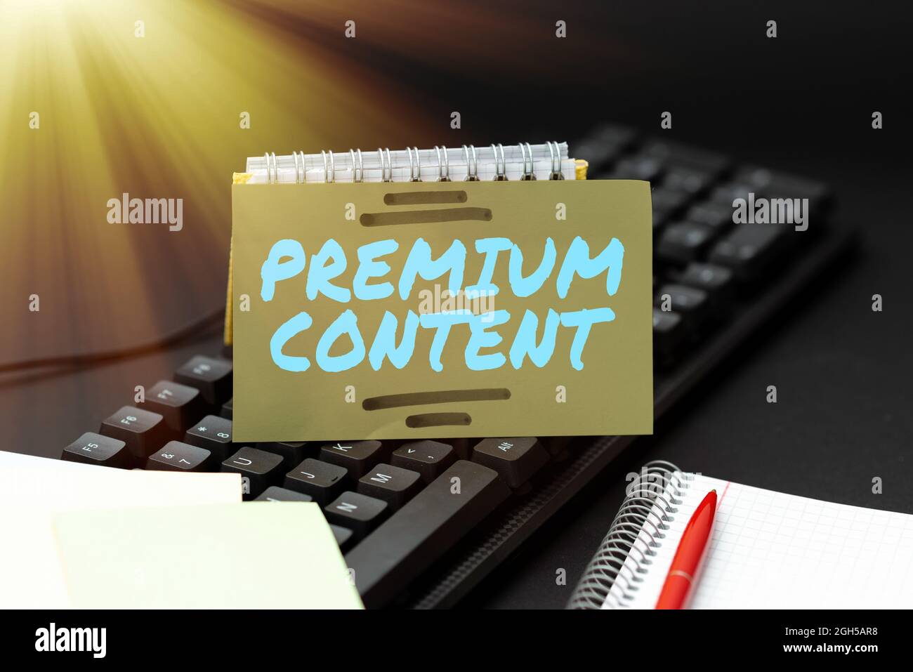 Conceptual display Premium Content. Concept meaning higher quality or ...