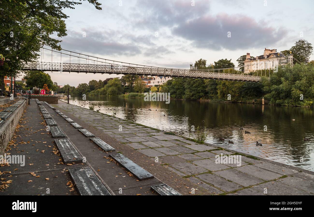 Queens Park Bridge over the River Dee in Chester seen before sunset in ...