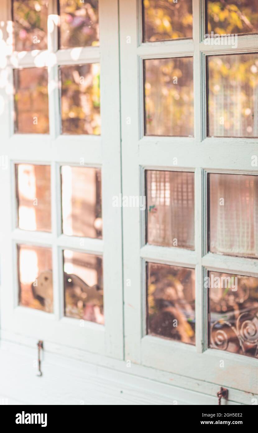 white Vintage simple clear glass window with white wooden frame element ...