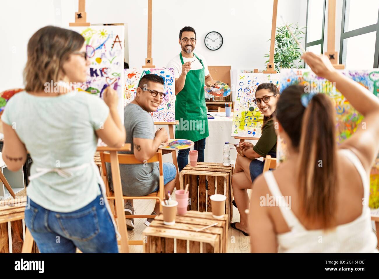 Group of paint students having draw lesson at art studio Stock Photo ...