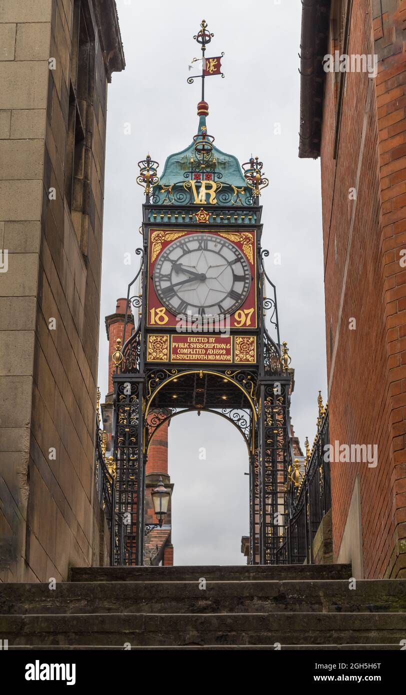 Steps leading up to Eastgate Clock and the bridge which spans the main ...