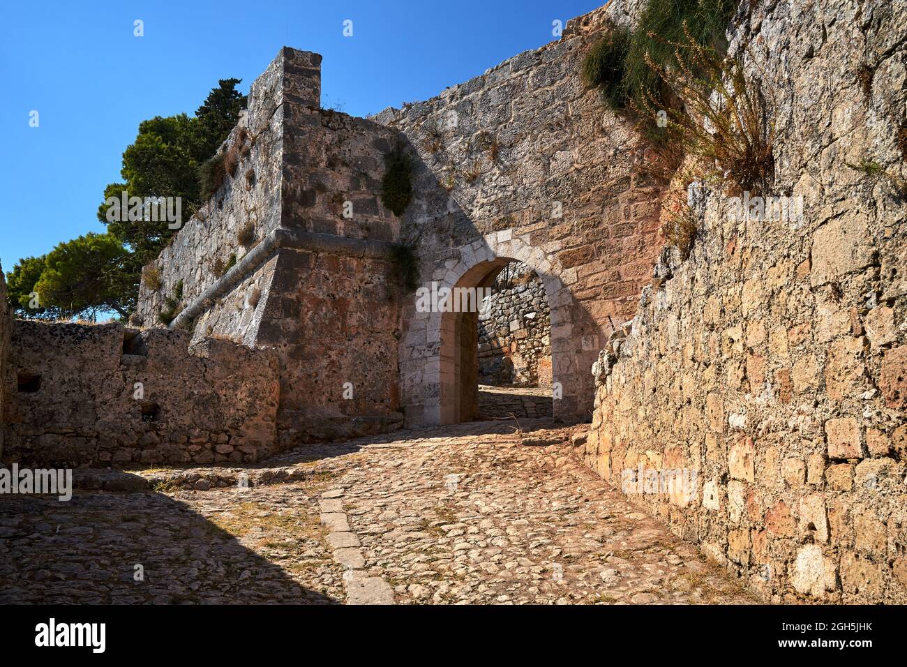 Stone gate of the medieval Venetian St George's castle on the island of ...