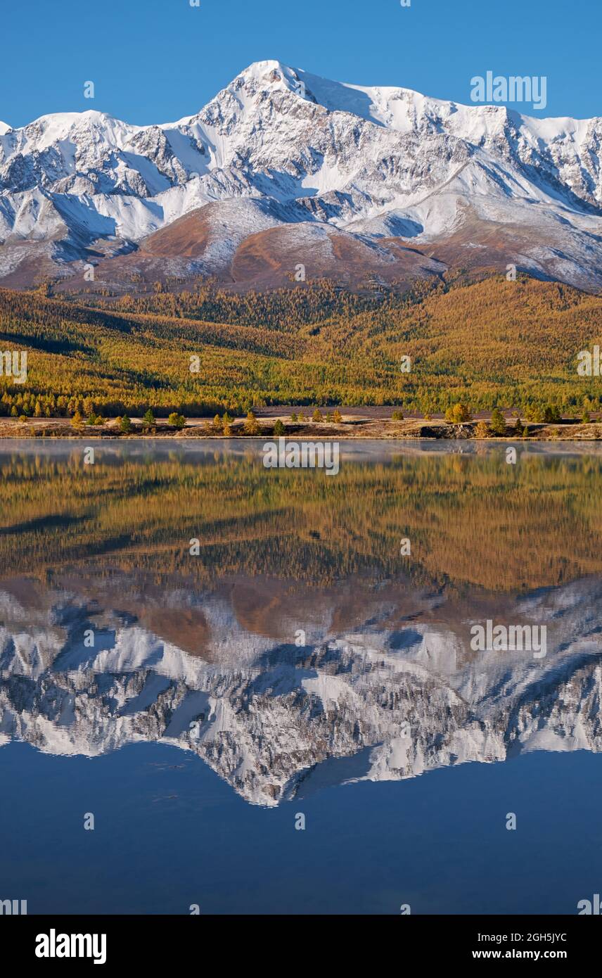 View on Altai lake Dzhangyskol on mountain plateau Eshtykel. North Chui ...