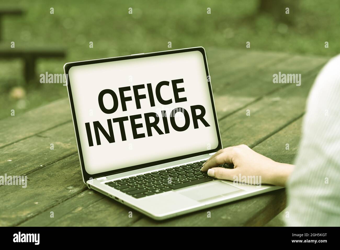Text caption presenting Office Interior. Business concept making indoor ...