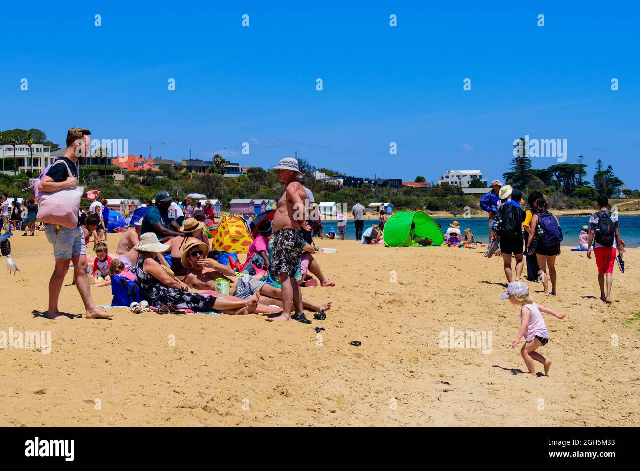 People having fun on the Brighton Beach in Melbourne, Victoria ...