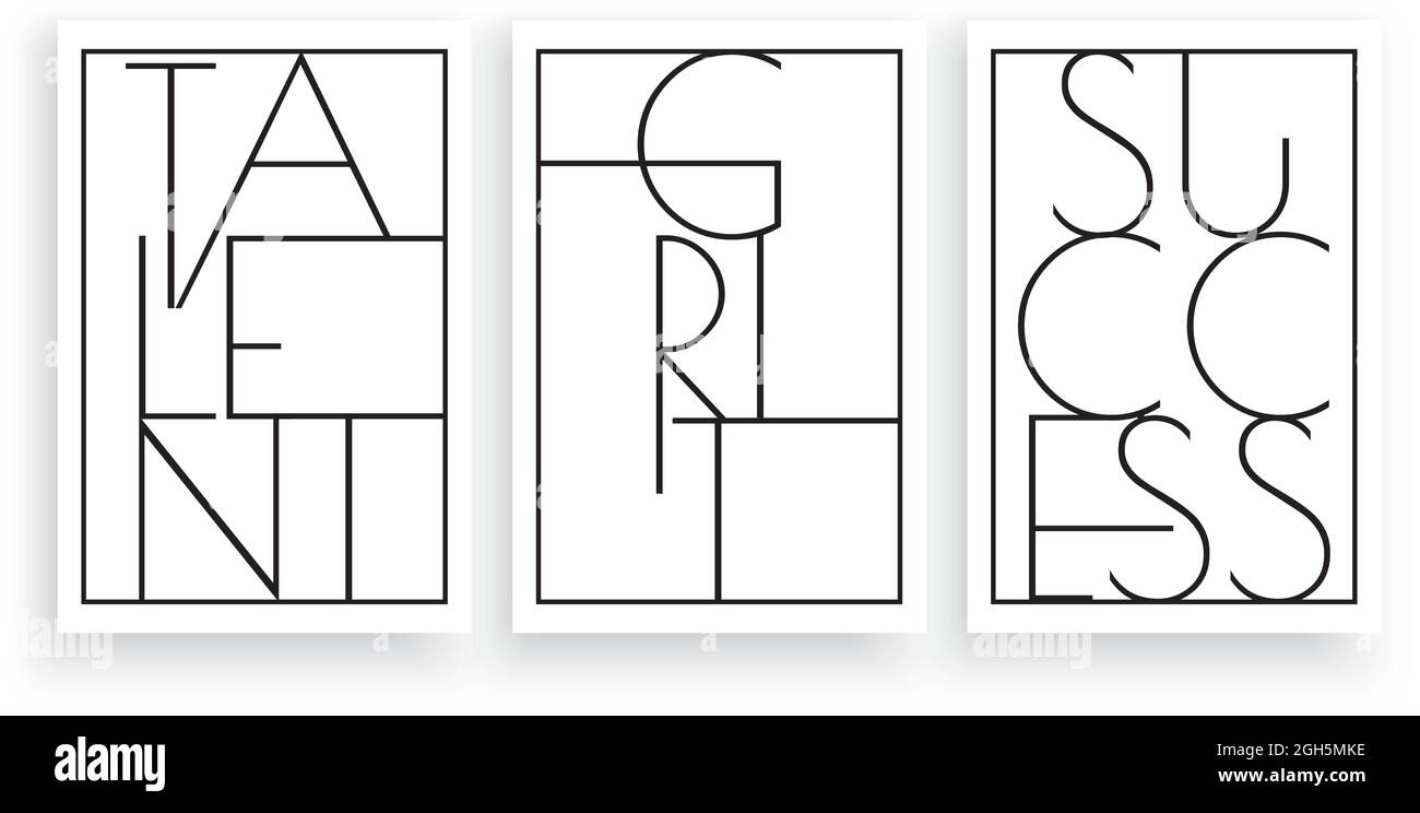 Talent, grit, success, vector. Minimalist poster design in three pieces ...