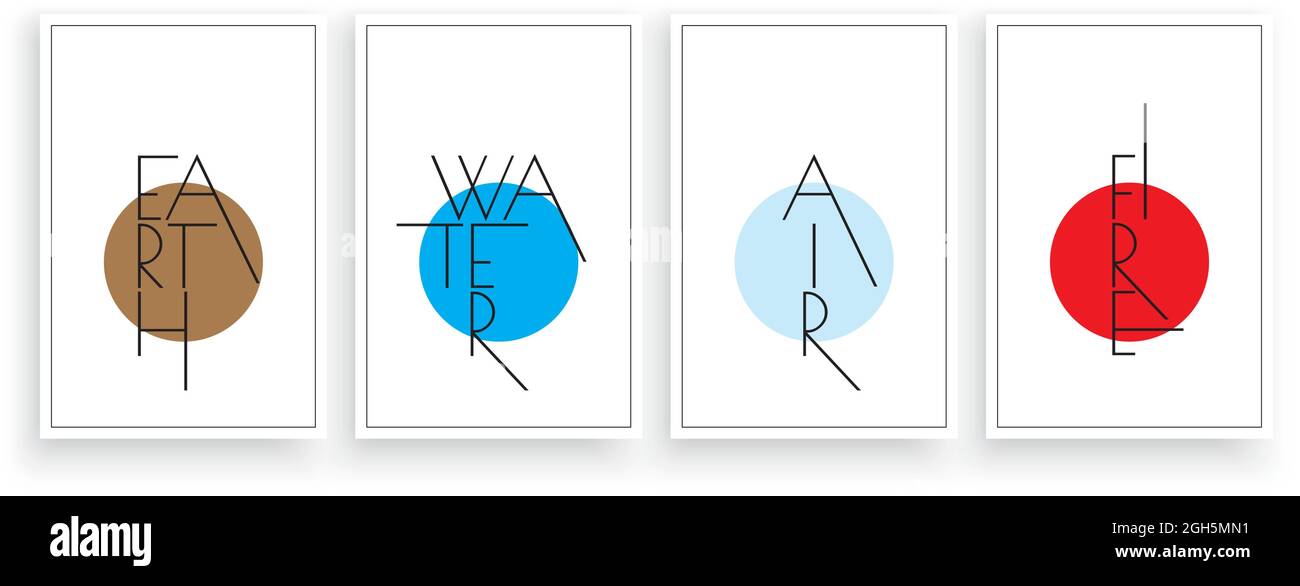 Earth, water, air, fire, vector. Minimalist poster design. Wall art ...