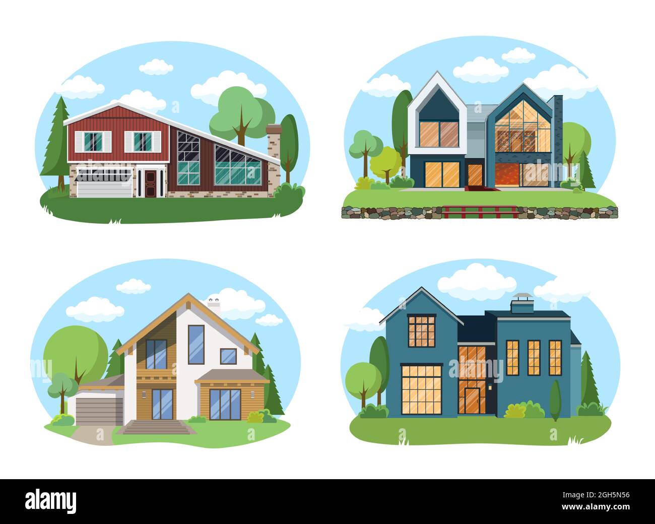 Vector Buildings Set. Flat Design Houses set Isolated on White ...