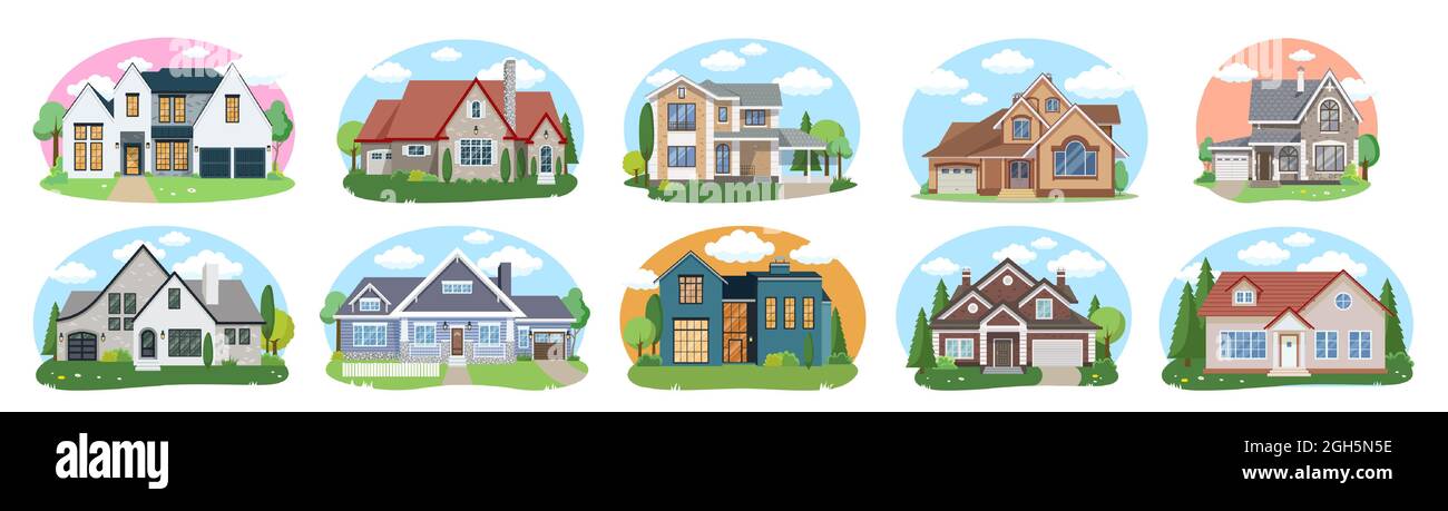Big houses set, Vector Buildings Set. Flat Design Houses set Isolated ...