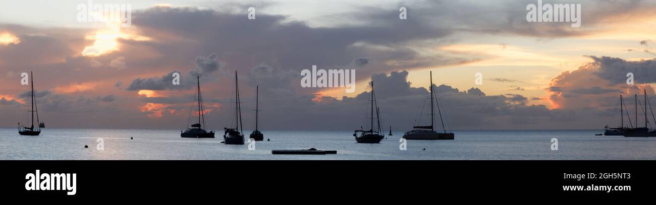 The panoramic view of sunset on Martinique island, French West Indies ...