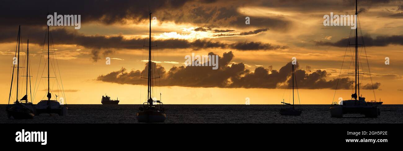 The panoramic view of sunset on Martinique island, French West Indies ...