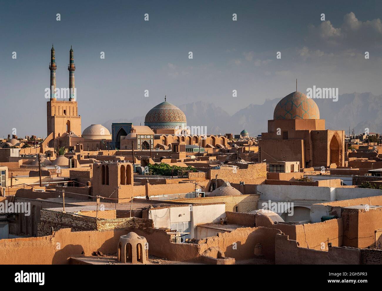 rooftops in downtown mosque landscape view of yazd city old town in ...