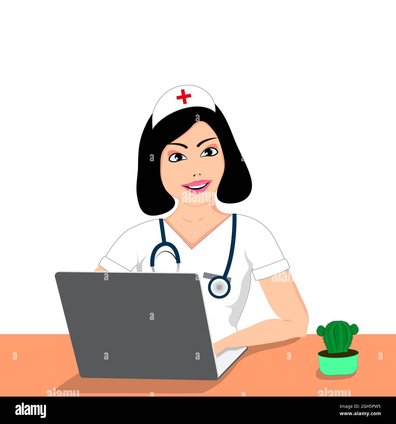 Girl nurse and laptop. Vector illustration Stock Vector Image & Art - Alamy