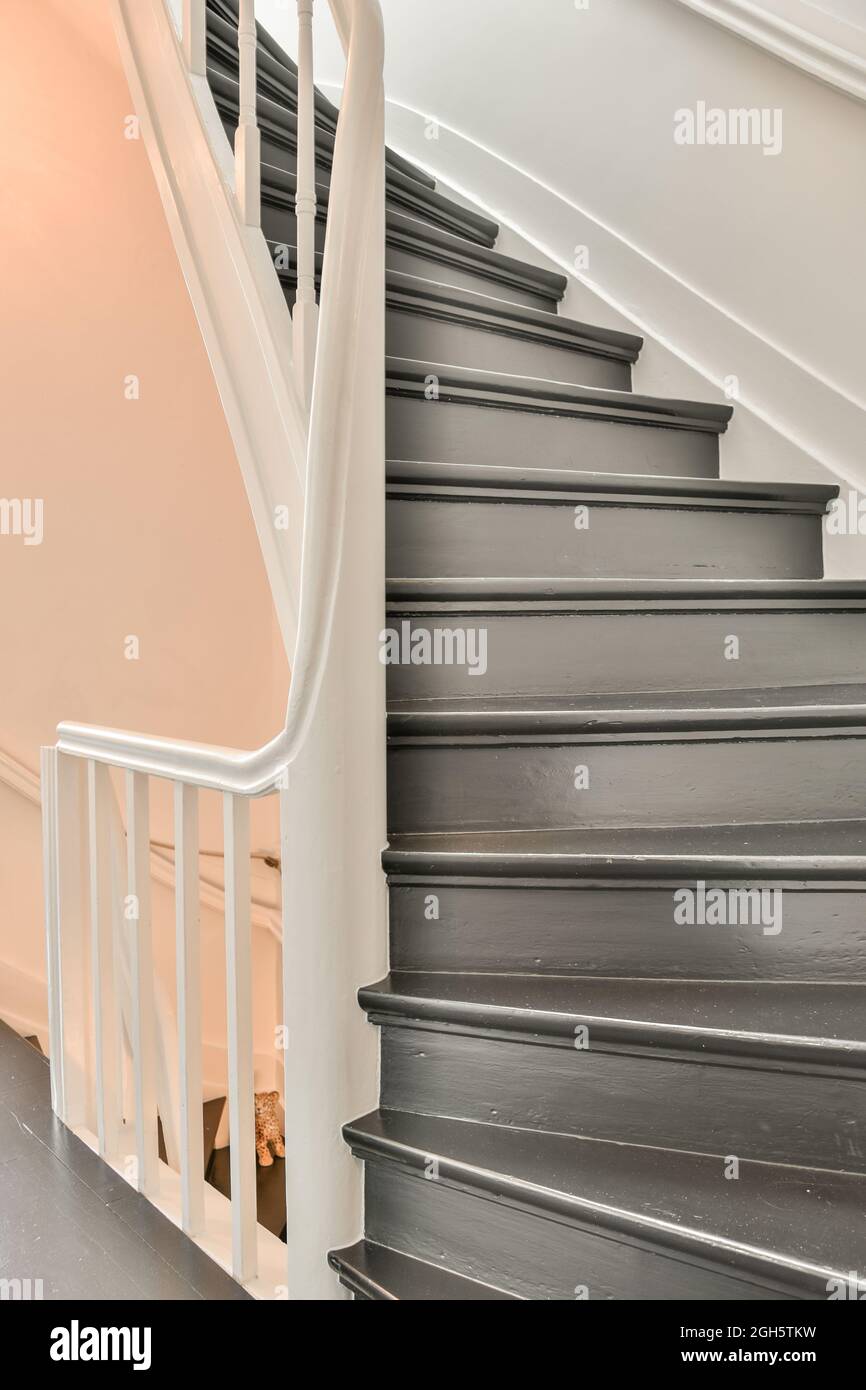 Interior of staircase on contemporary house designed in minimal style ...