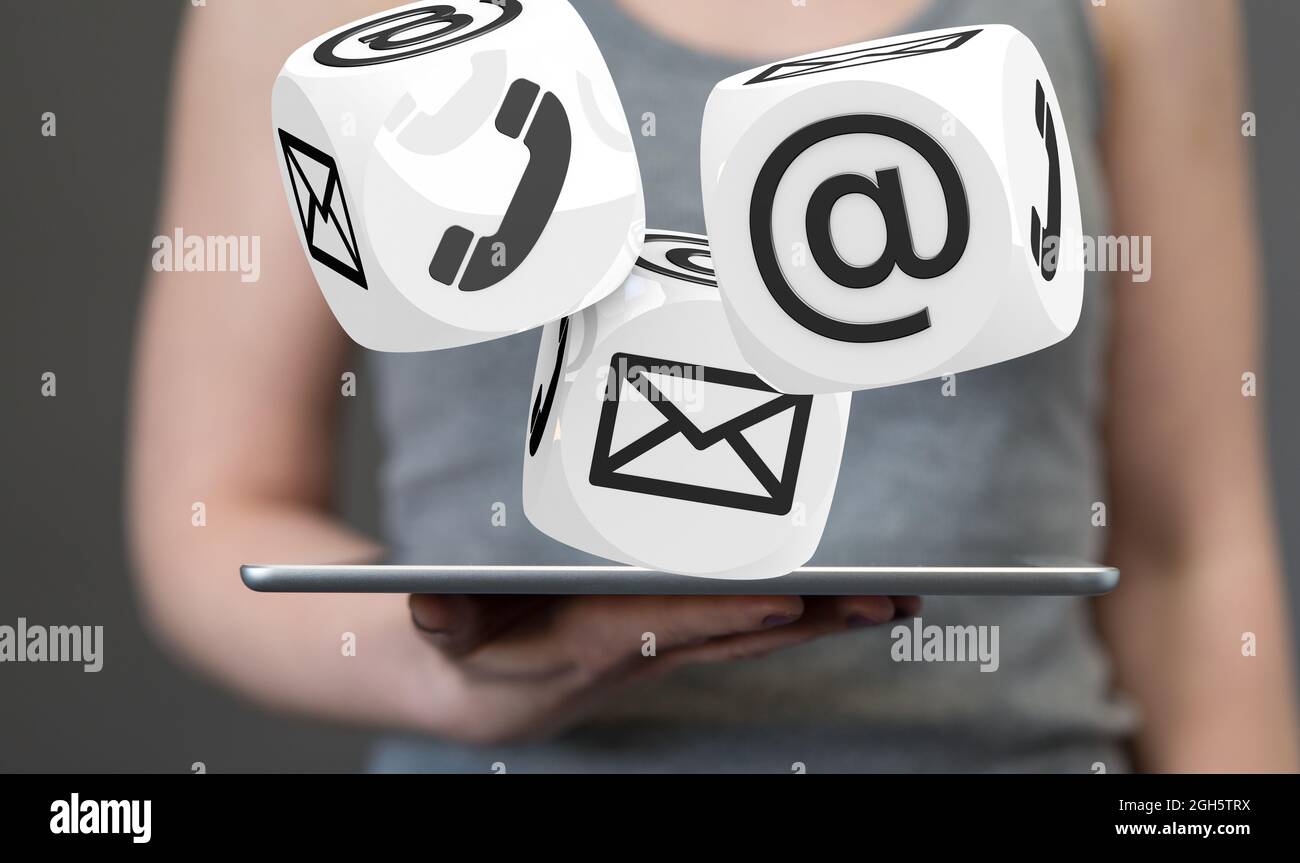 An illustration of digital email and telephone icons on a tablet Stock ...