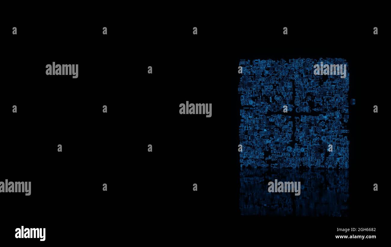 3d rendering various blue wire glowing mechanical parts in shape of ...