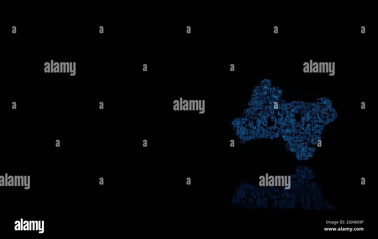 3d rendering various blue wire glowing mechanical parts in shape of ...