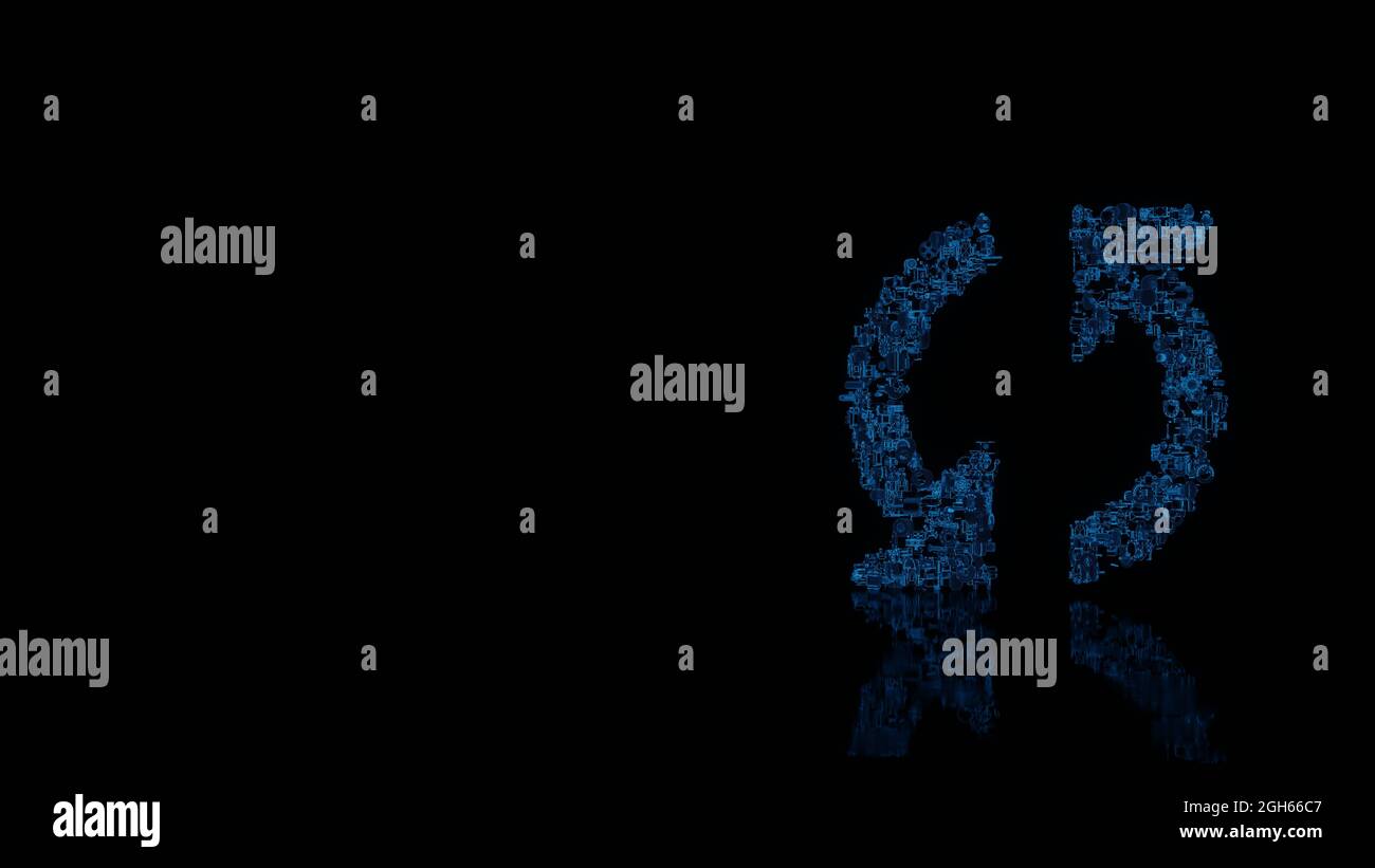 3d rendering various blue wire glowing mechanical parts in shape of ...