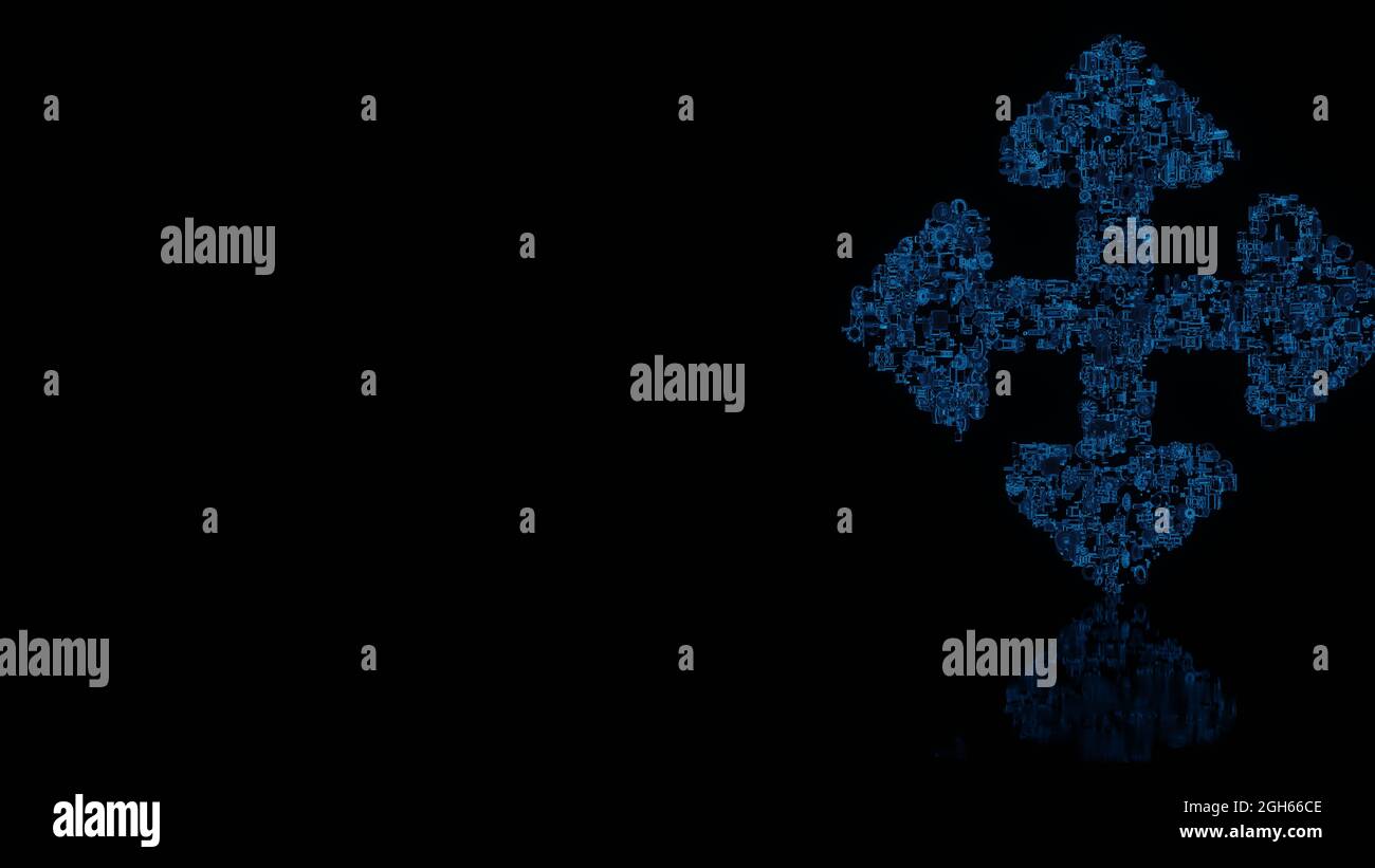 3d rendering various blue wire glowing mechanical parts in shape of ...