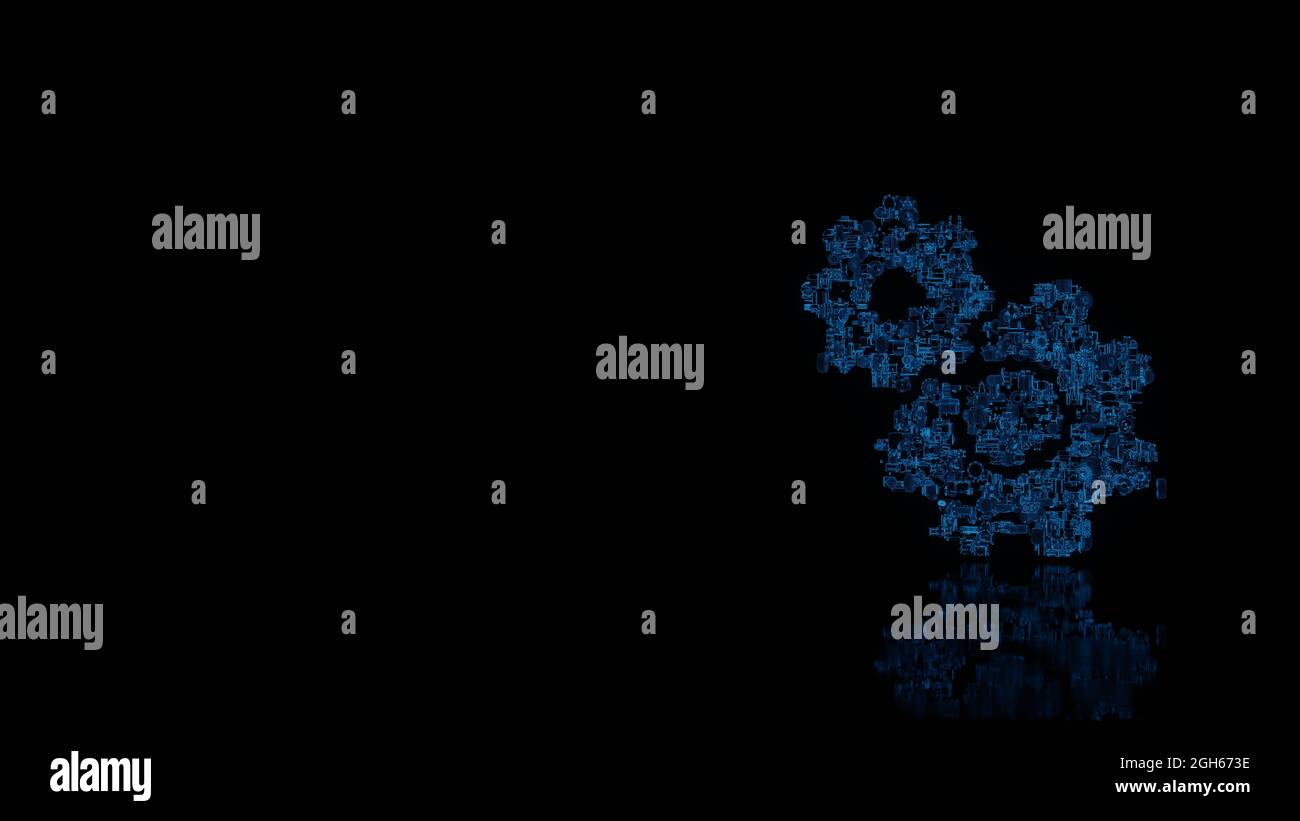 3d rendering various blue wire glowing mechanical parts in shape of ...