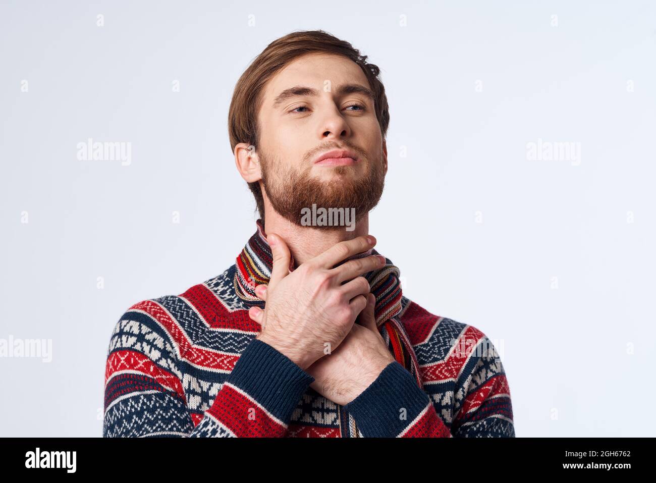 cold man sore throat health problem flu symptoms isolated background Stock Photo - Alamy