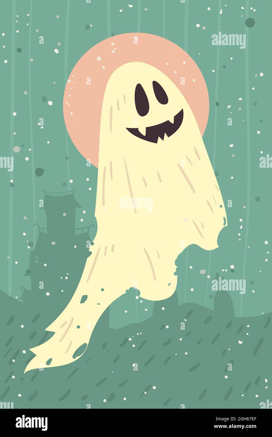 halloween ghost floating character scene Stock Vector Image & Art - Alamy