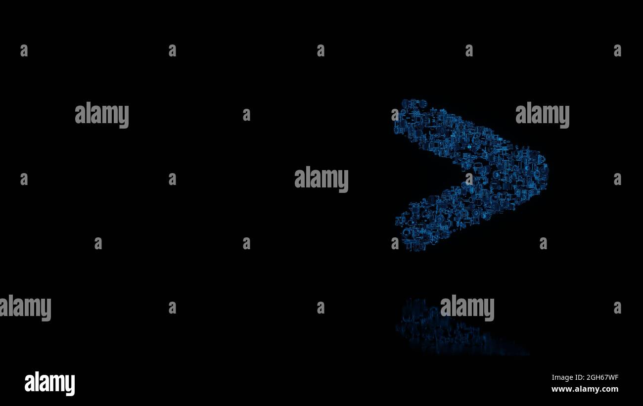 3d rendering various blue wire glowing mechanical parts in shape of ...