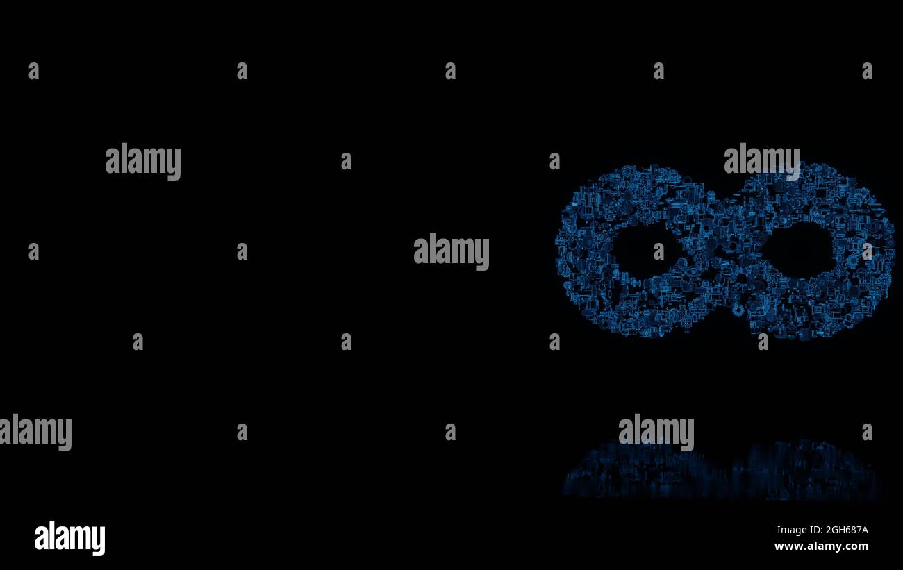 3d rendering various blue wire glowing mechanical parts in shape of ...