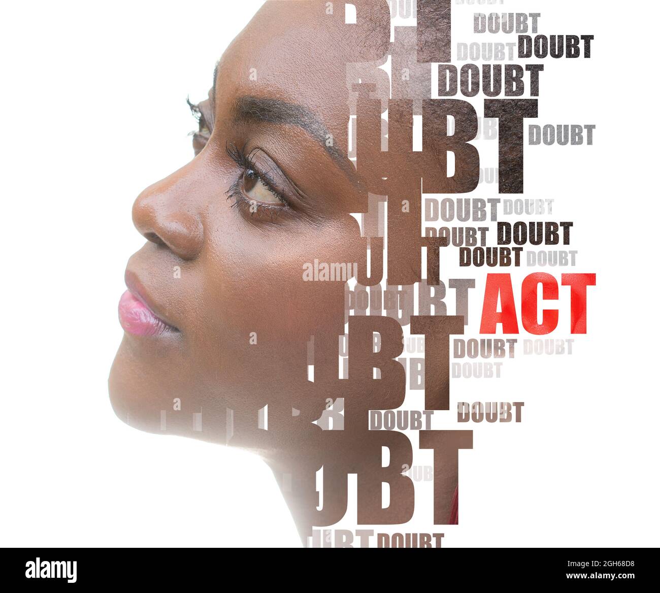 Doubt and action dilema depicted in a portrait of an African American ...