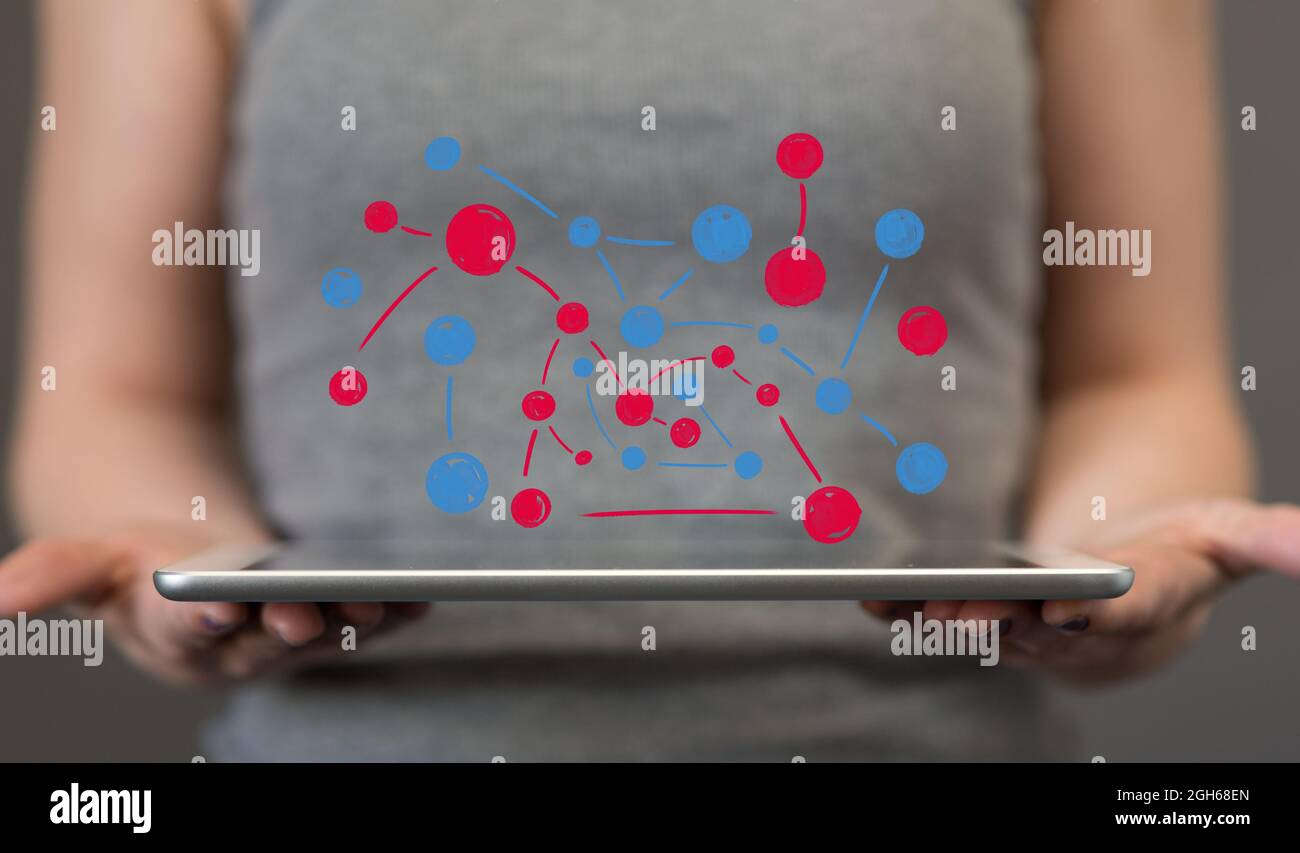An illustration of dots connected with lines for internet network and ...