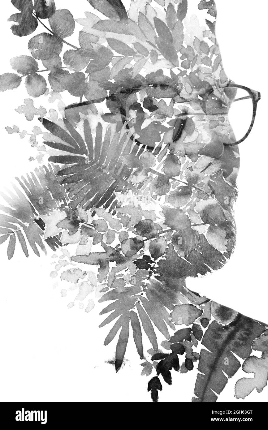 Paintography. A black and white portrait of a man combined with a ...