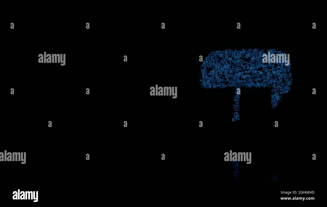 3d rendering various blue wire glowing mechanical parts in shape of ...