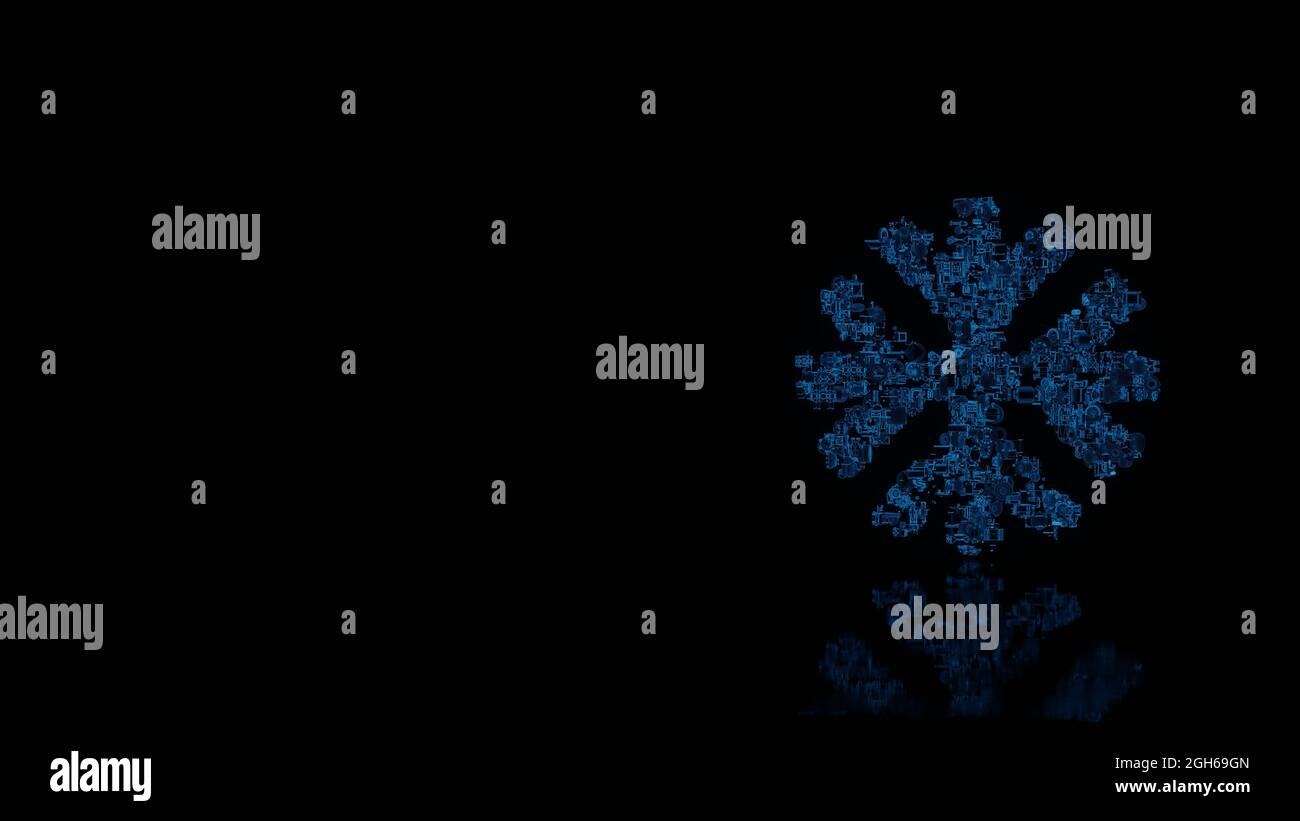 3d rendering various blue wire glowing mechanical parts in shape of ...