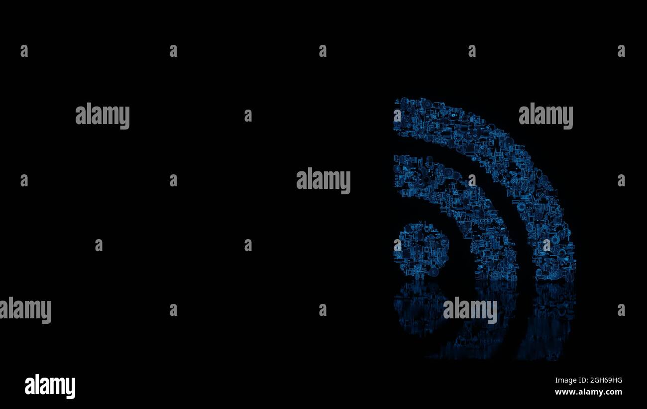 3d rendering various blue wire glowing mechanical parts in shape of ...