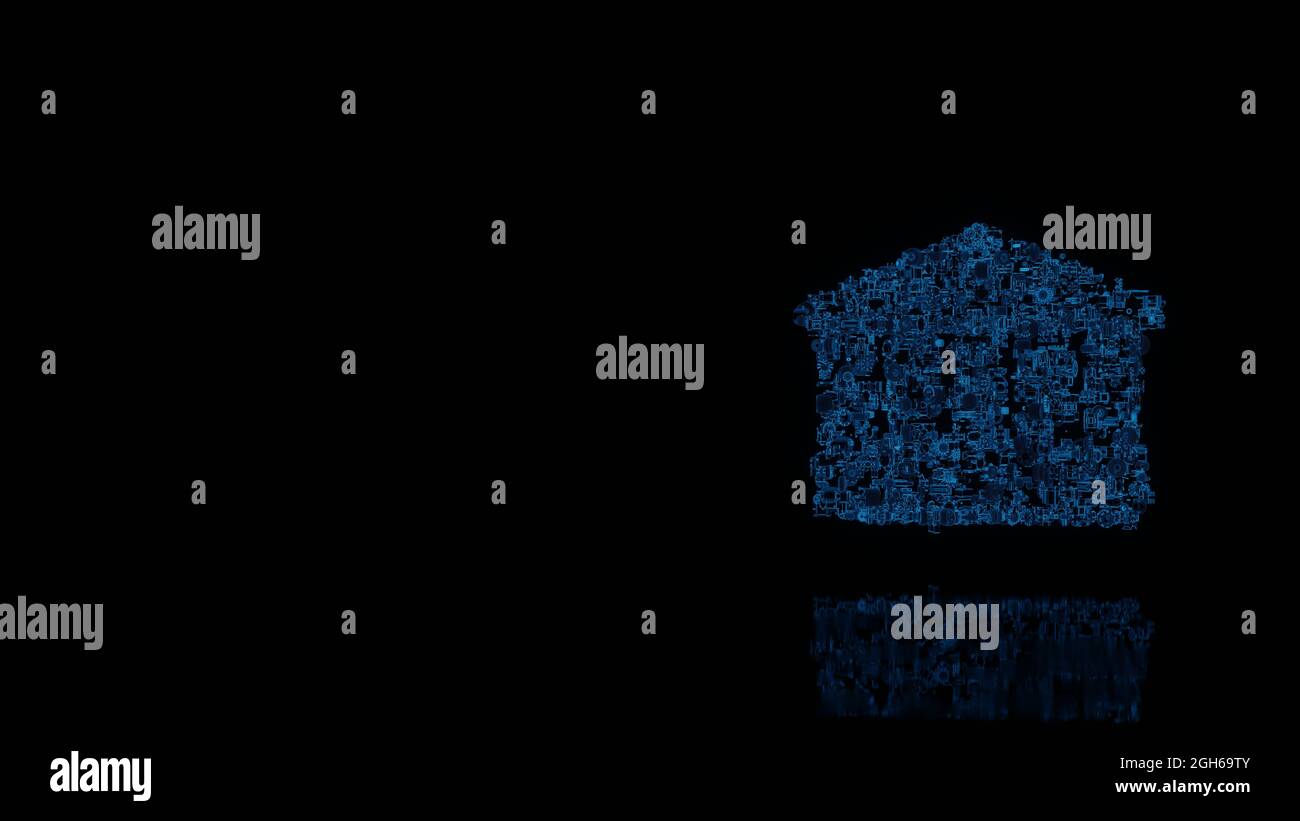 3d rendering various blue wire glowing mechanical parts in shape of ...