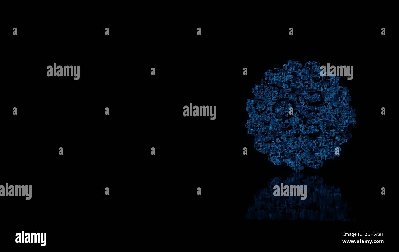 3d rendering various blue wire glowing mechanical parts in shape of ...
